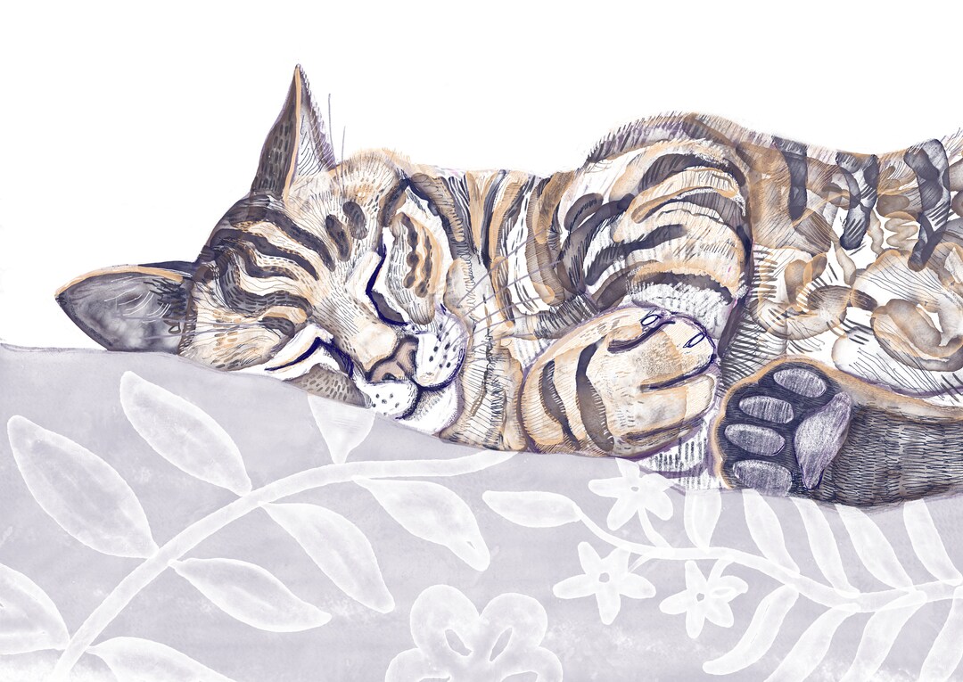 Duvet Day, A4 Print, Tabby Cat Nap, Animal Art, Pet Lovers - Etsy