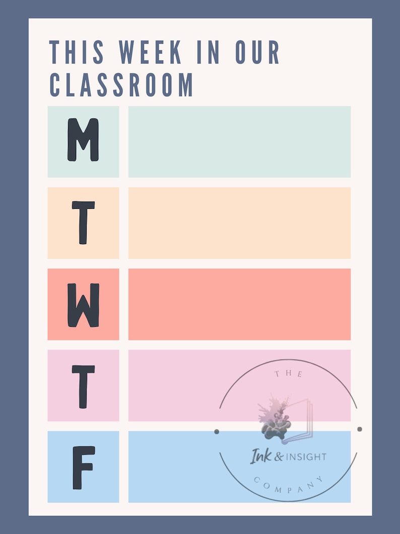Classroom Weekly Schedule Poster - Etsy