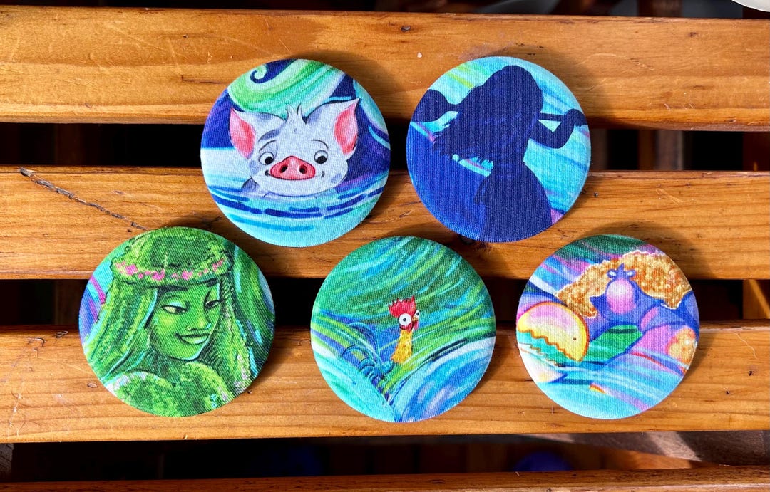 Magical Moana and Friends 2.25 Pin Button Set Super Soft Fabric Badges ...