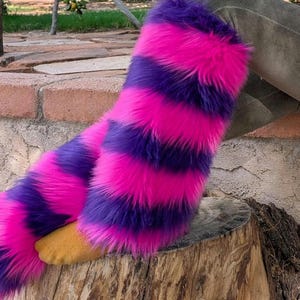 Cheshire Cat Leg Fluffies: Pink Purple Striped Fur Costume - Etsy
