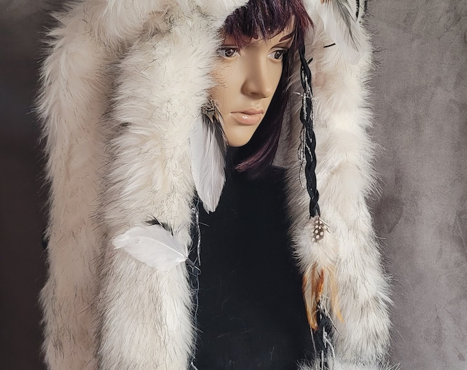 White Trapper Hat With Black Horns Buffalo Headdress, White Viking ...