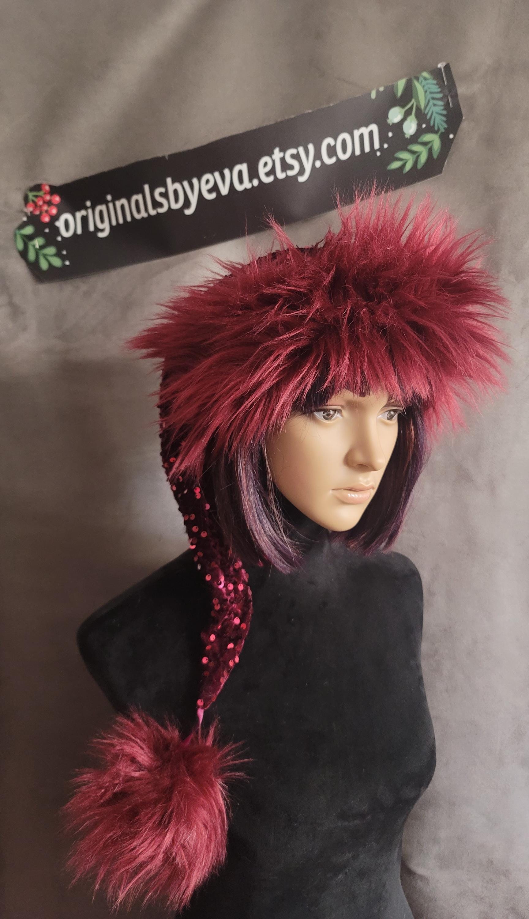 Burgundy Sequin Velvet Santa Hat: Faux Fur Trim, Victorian Flair - Etsy
