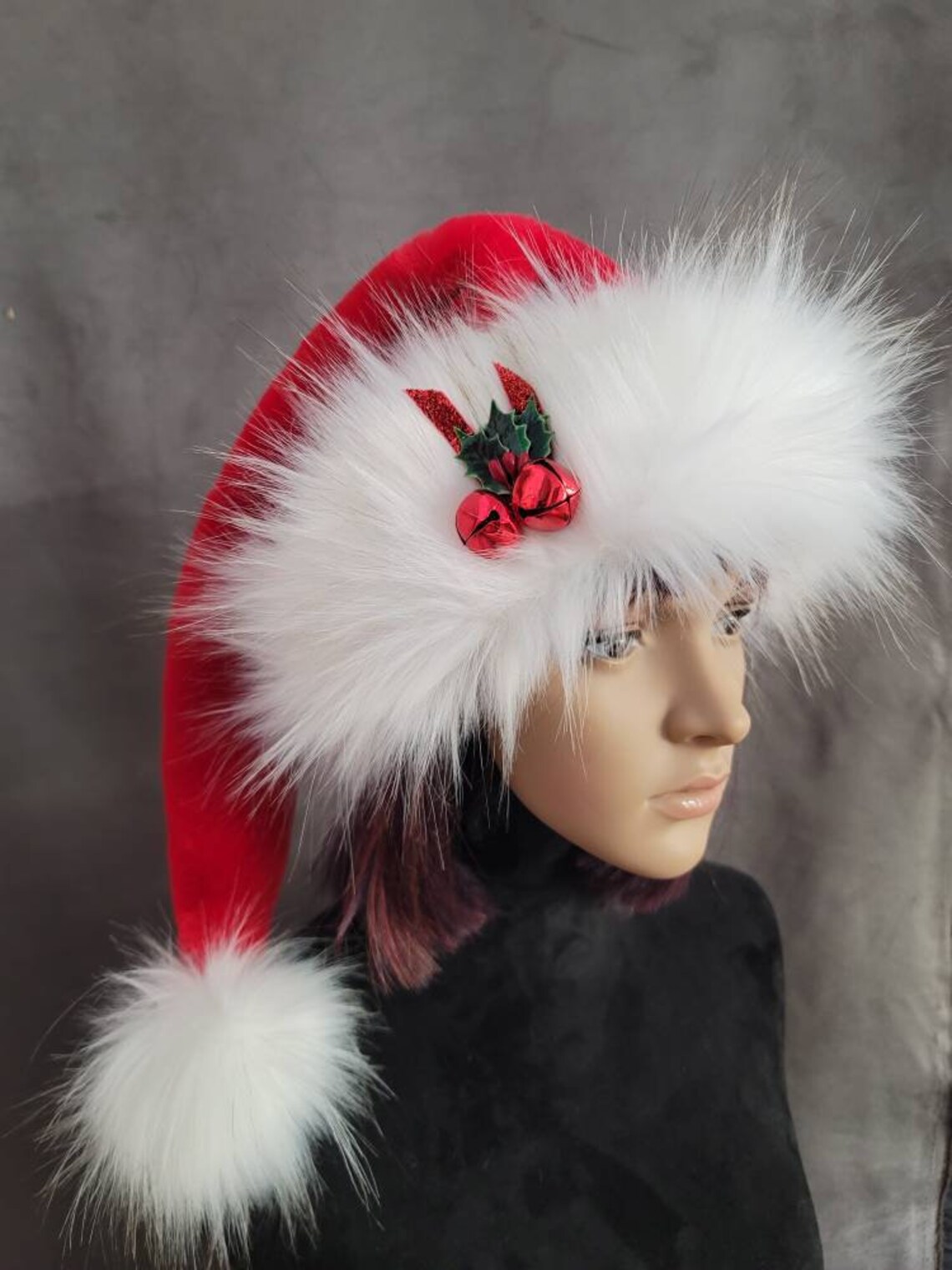 Red Santa Hat With Luxury White Trim With Charcoal Dusted Tips - Etsy