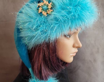Teal Santa Hat With Luxury Teal and Black Trim - Etsy