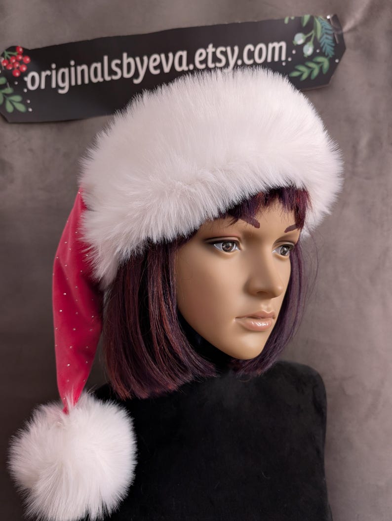 Juicy Pink Sparkly Velvet Santa Hat With Plush White Trim - Etsy