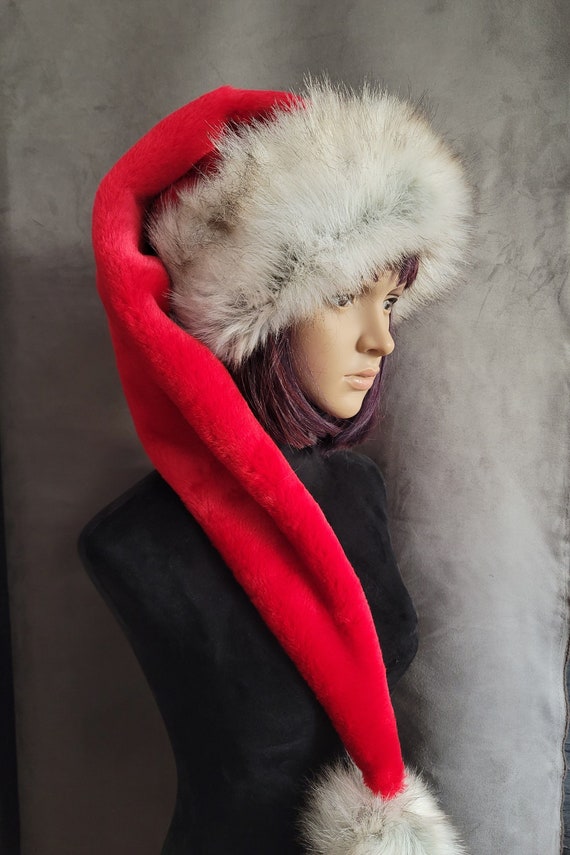 Red Santa Hat With Faux Canadian Fox Trim Etsy Canada