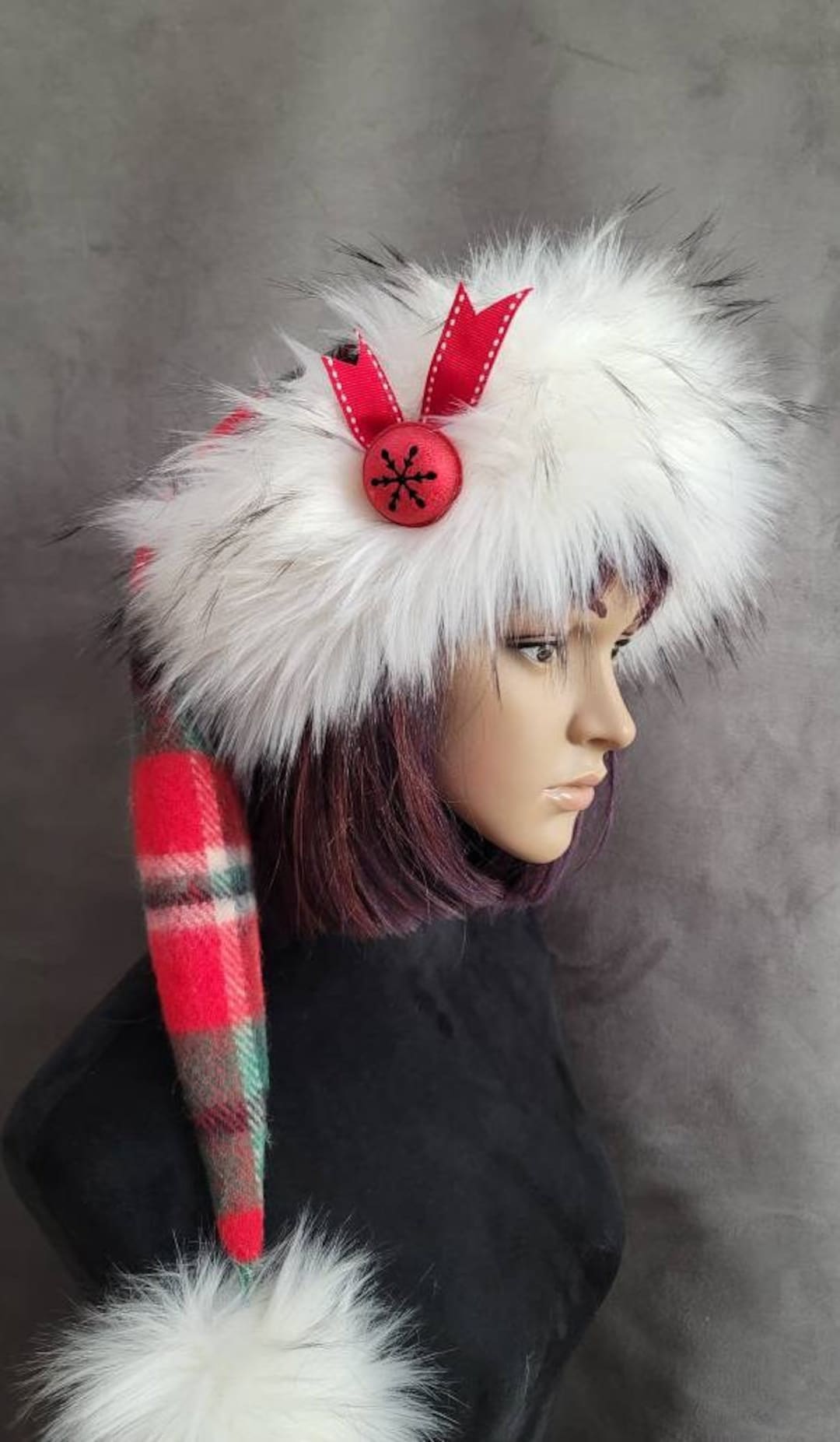 Red and Green Plaid Wool Santa Hat for a Cozy Cabin Christmas - Etsy