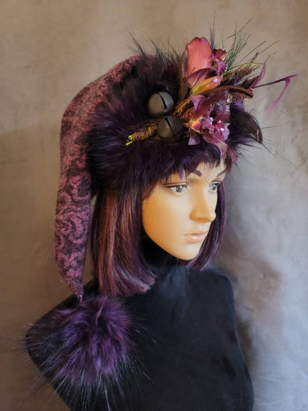 Purple and Black Paisley Wool Santa Hat - Etsy