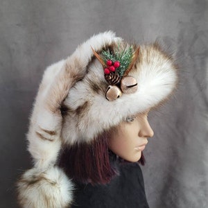 Snow Leopard Faux Fur Santa Hat With Brown and White Trim - Etsy