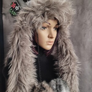 Medieval Warrior Gray Buffalo Trapper Hat With Horns, Wooden Shield for ...