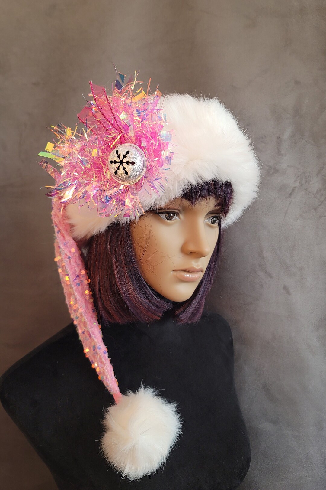 Pink Velvet and Sequin Santa Hat - Etsy