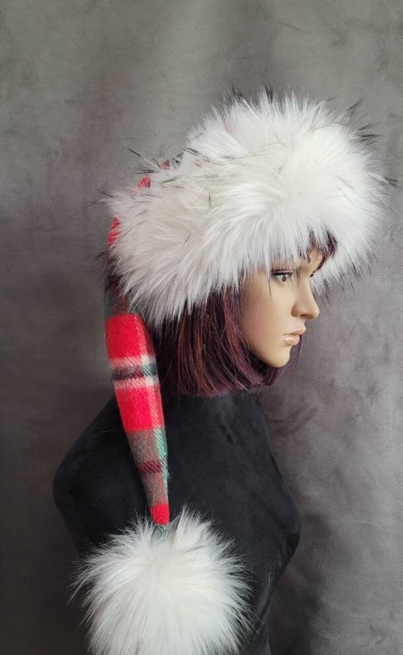 Red and Green Plaid Wool Santa Hat for a Cozy Cabin Christmas - Etsy