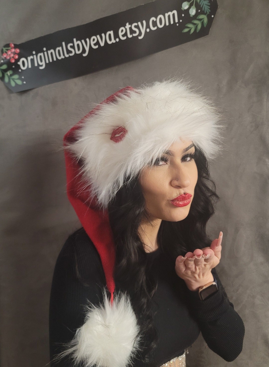 Red Wool Santa Hat With White Fluffy Trim and Crystal Pin Option - Etsy