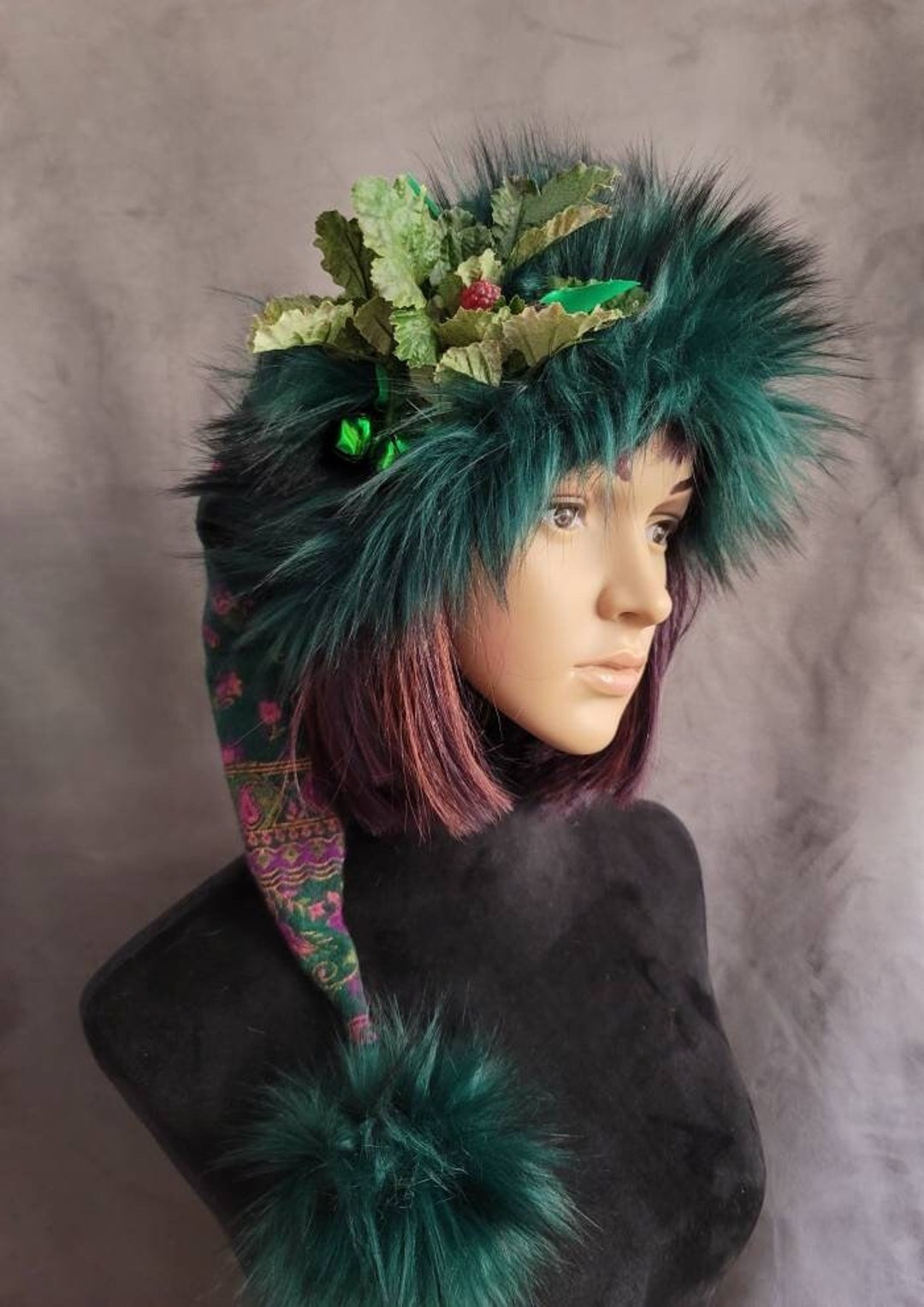 Emerald Green and Purple Yak Wool Santa Hat With Green Trim - Etsy