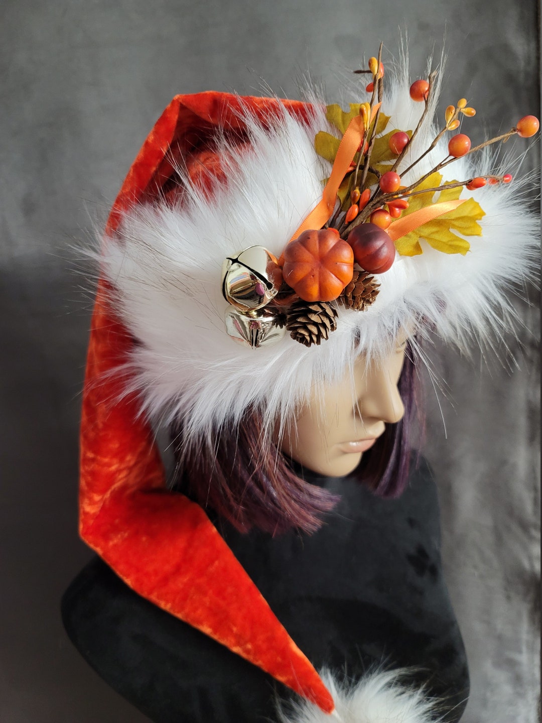 LAST HAT!! Orange Crushed Velvet Santa Hat With White Trim - Etsy
