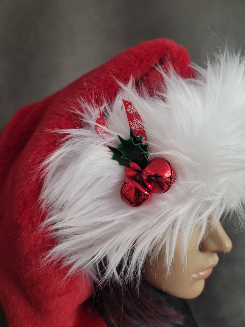 Deep Red Stocking Santa Hat With White Shaggy Trim With Bells - Etsy