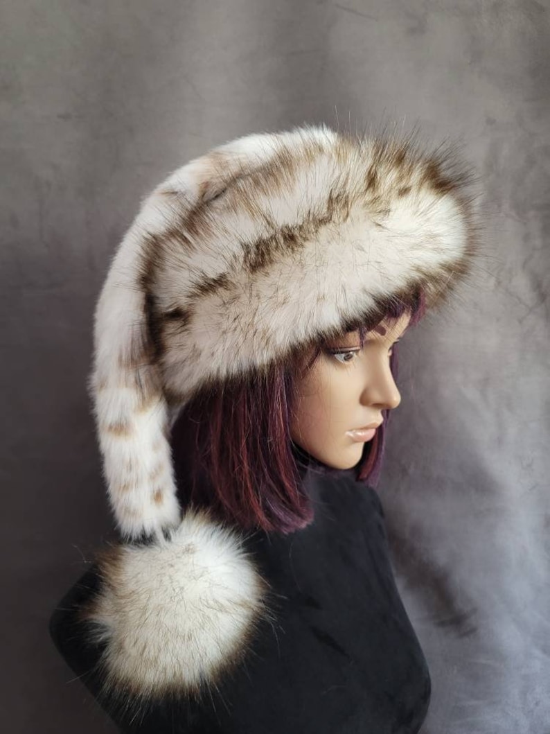 Snow Leopard Faux Fur Santa Hat With Brown and White Trim - Etsy