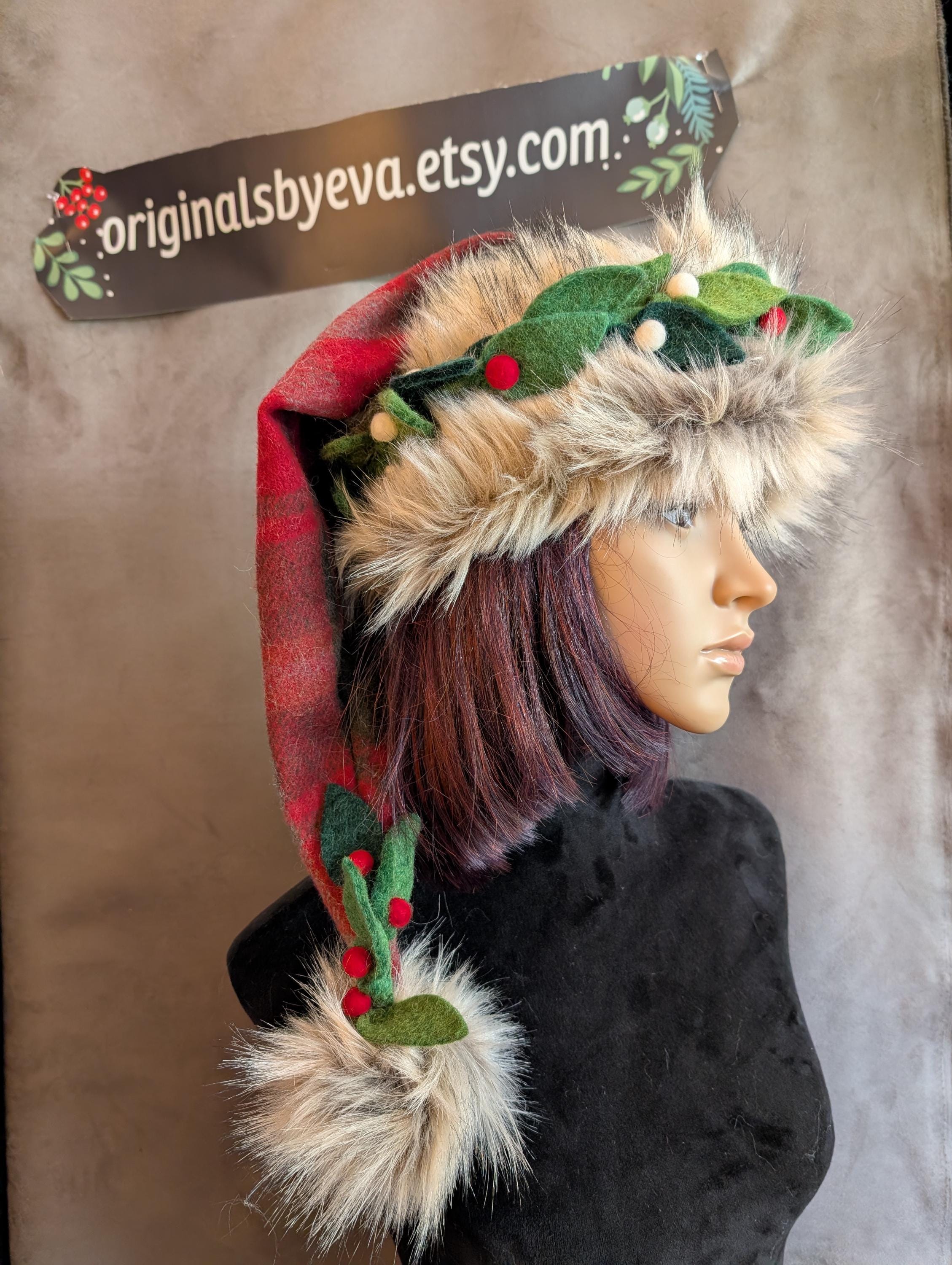 Cozy Red Plaid Wool Santa Hat With Felted Wool Details - Etsy