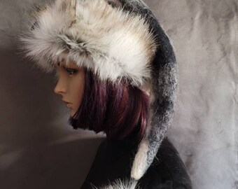 Gothic Santa Hat All Black Minky Faux Fur Trim and Pompom 156623 - Etsy