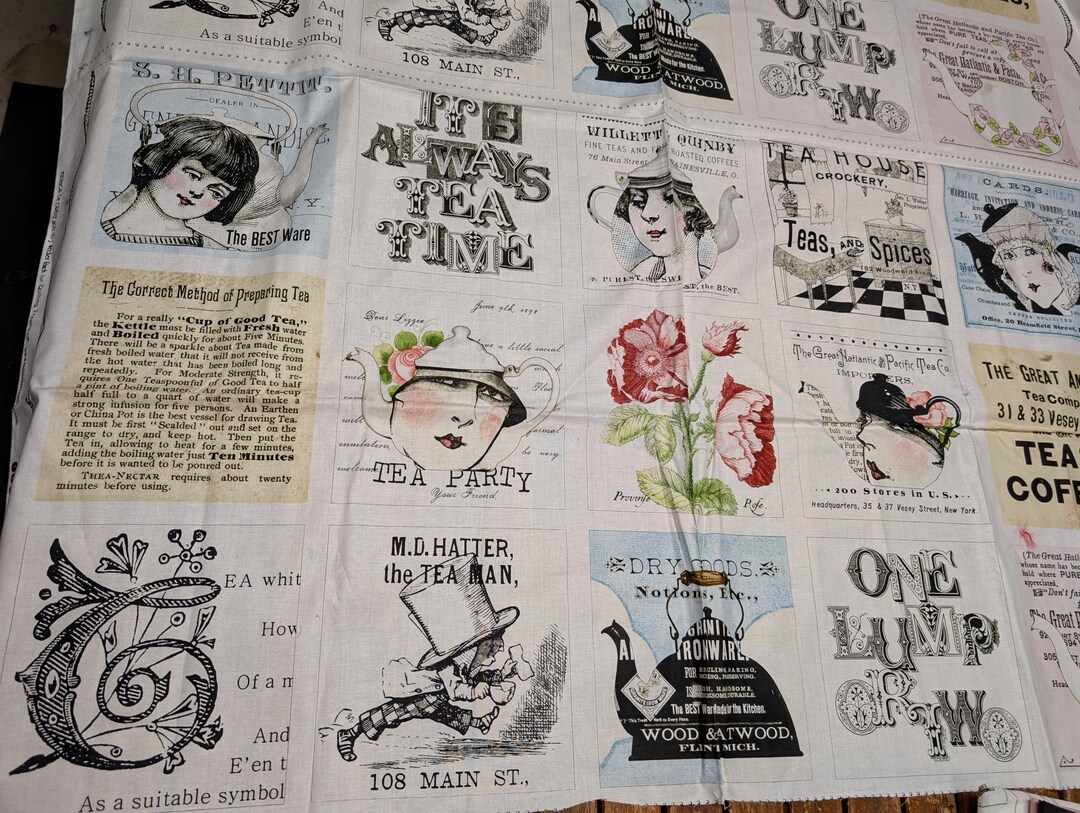 Mad Hatter Tea Party Fabric Panel - Etsy