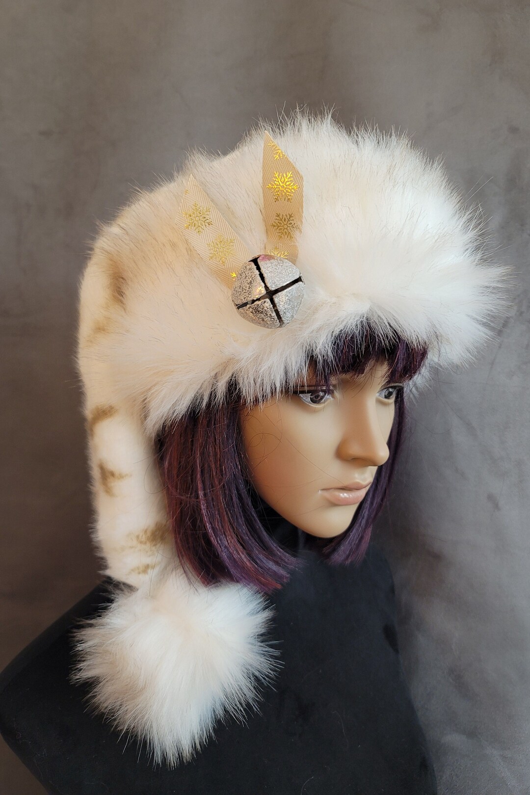 Faux Snow Leopard Santa Hat: Plush Ivory Trim, Jingle Bell - Etsy