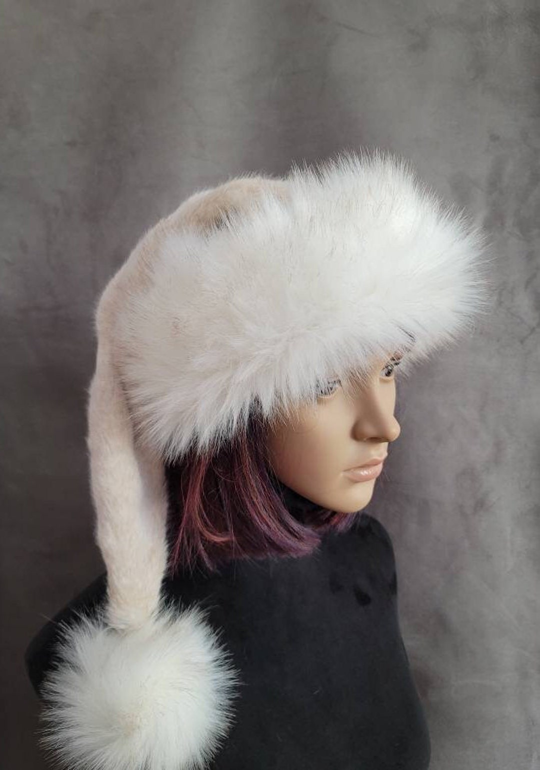 Ivory Faux Fur Victorian Santa Hat With Flowers - Etsy