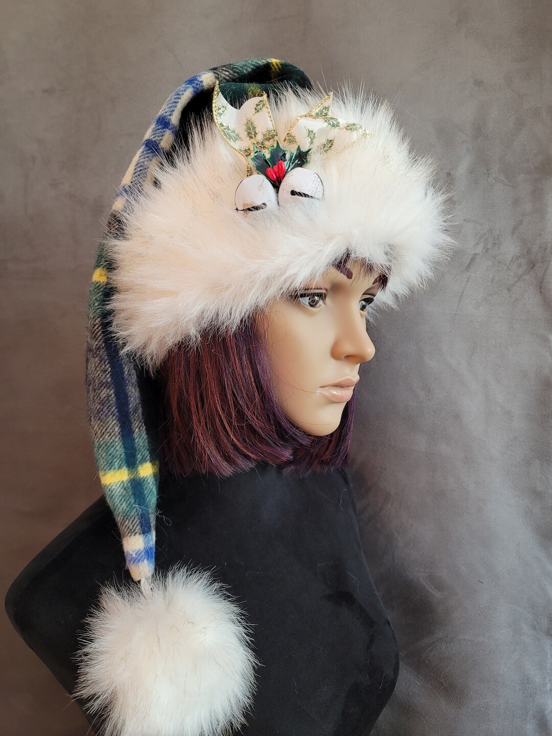 Blue and Green Plaid Wool Santa Hat - Etsy