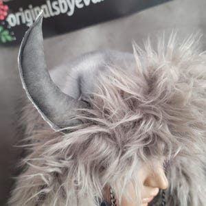 Medieval Warrior Gray Buffalo Trapper Hat With Horns, Wooden Shield for ...