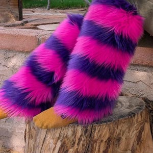Cheshire Cat Leg Fluffies: Pink Purple Striped Fur Costume - Etsy