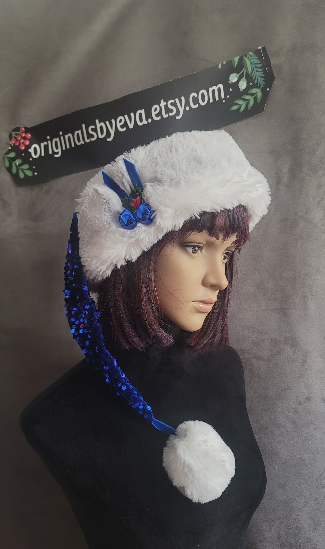 Elegant Santa Hat in Royal Blue Velvet With Shimmering Sequins - Etsy