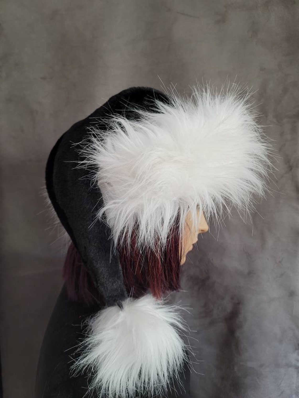 Black Santa Hat With White Arctic Fox Trim - Etsy