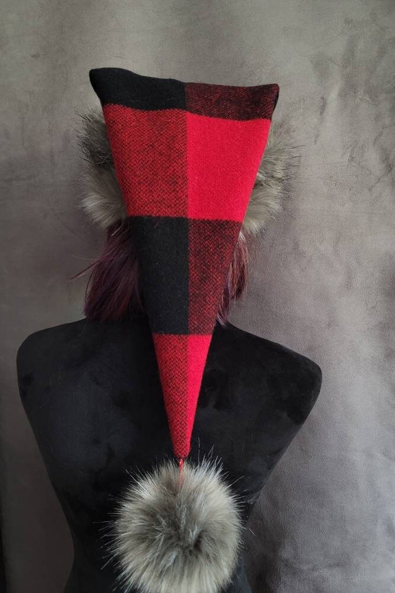 Buffalo Plaid Wool Santa Hat With Gray Fur Trim and Red Bells - Etsy