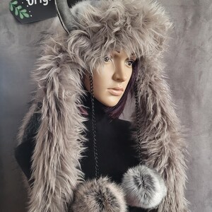 Medieval Warrior Gray Buffalo Trapper Hat With Horns, Wooden Shield for ...