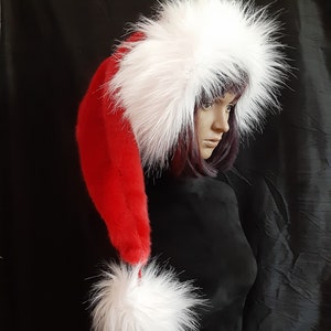 Extra long Santa hat in classic red and white | Etsy