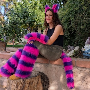 Cheshire Cat Leg Fluffies: Pink Purple Striped Fur Costume - Etsy