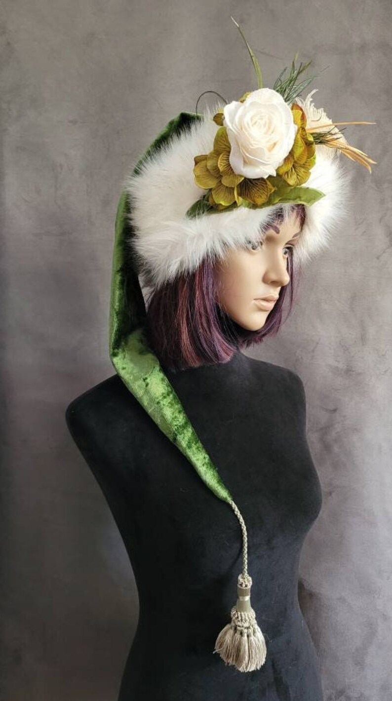Mossy Green Velvet Victorian Santa Hat With Tassel Pom - Etsy