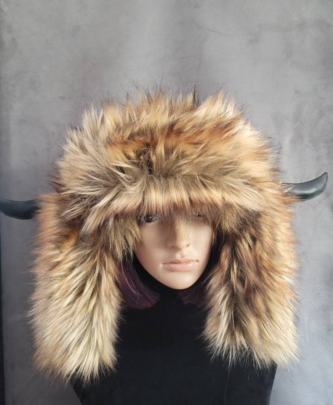 Trapper Hat, Buffalo Headdress With Horns - Etsy
