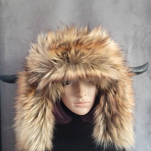 Trapper Hat, Buffalo Headdress With Horns - Etsy