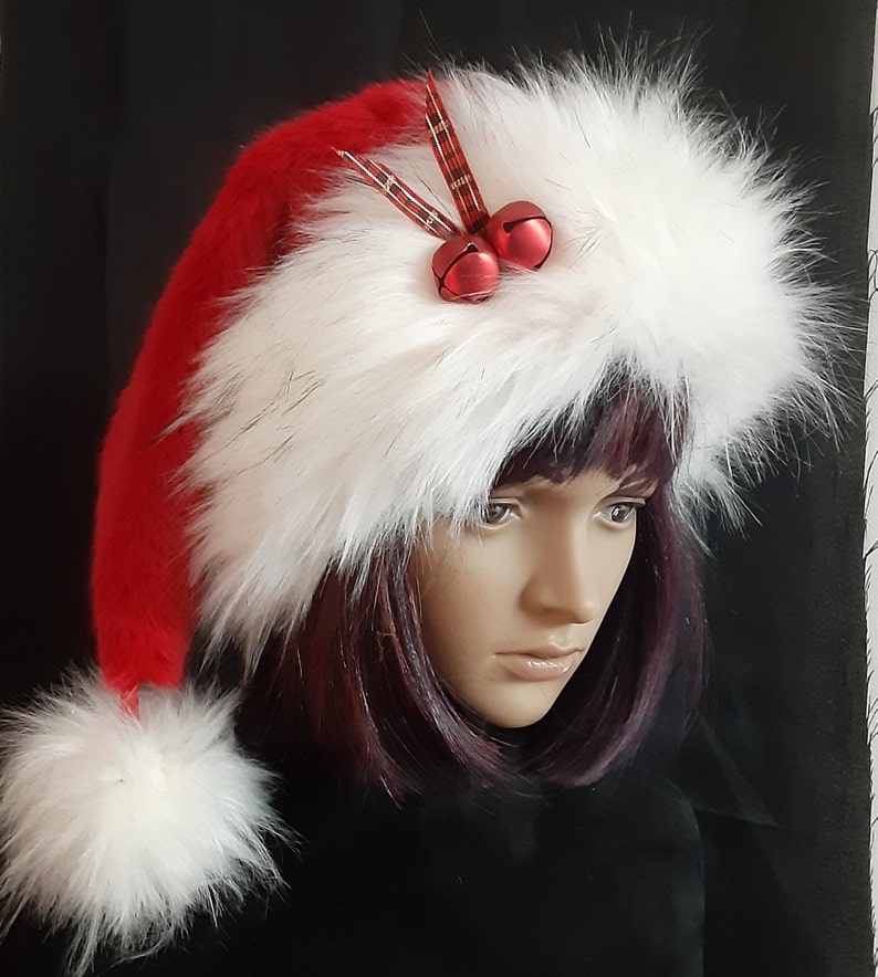 Red Santa hat with luxury White trim and Bells Option | Etsy