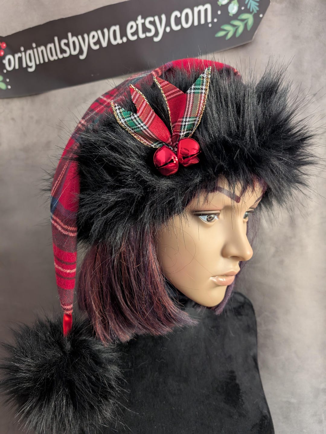 Plaid Wool Santa Hat With Black Trim - Etsy