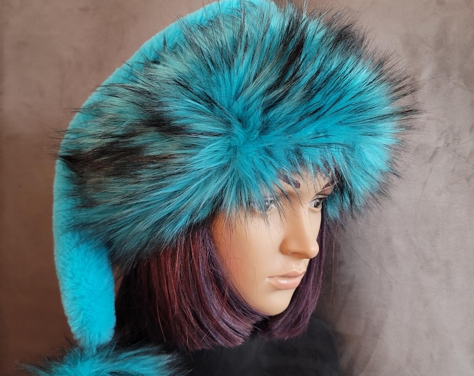 Teal Santa Hat With Luxury Teal and Black Trim - Etsy