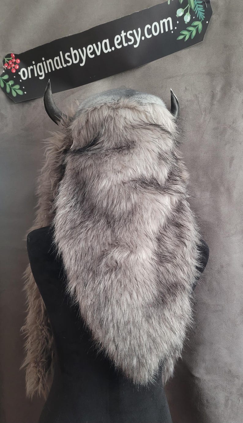 Medieval Warrior Gray Buffalo Trapper Hat With Horns, Wooden Shield for ...