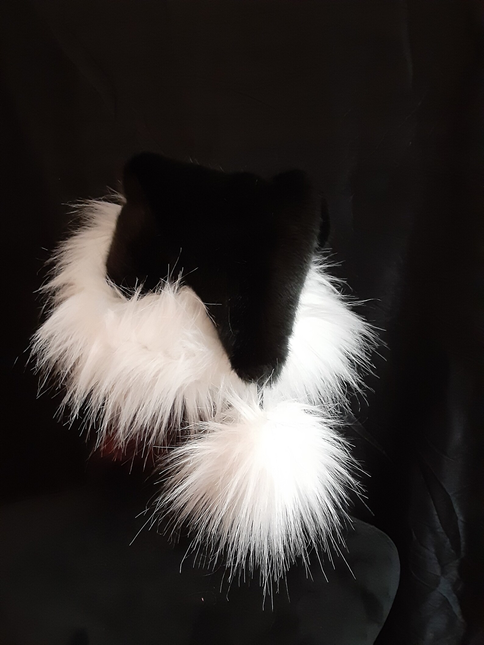 Black Santa hat with White Arctic Fox Trim | Etsy