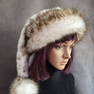 Snow Leopard Faux Fur Santa Hat With Brown and White Trim - Etsy