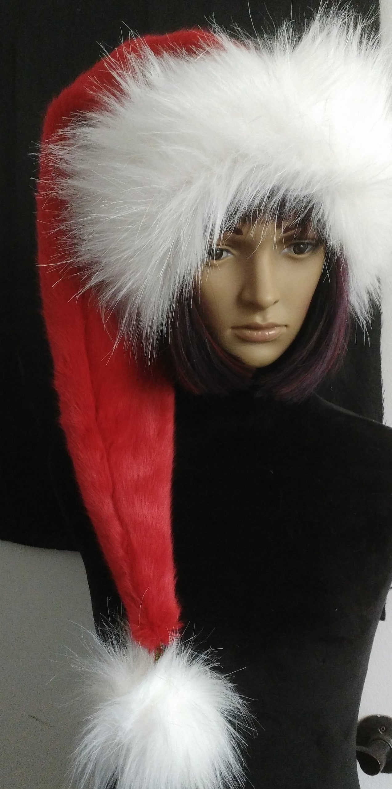 Extra long Santa hat in classic red and white | Etsy