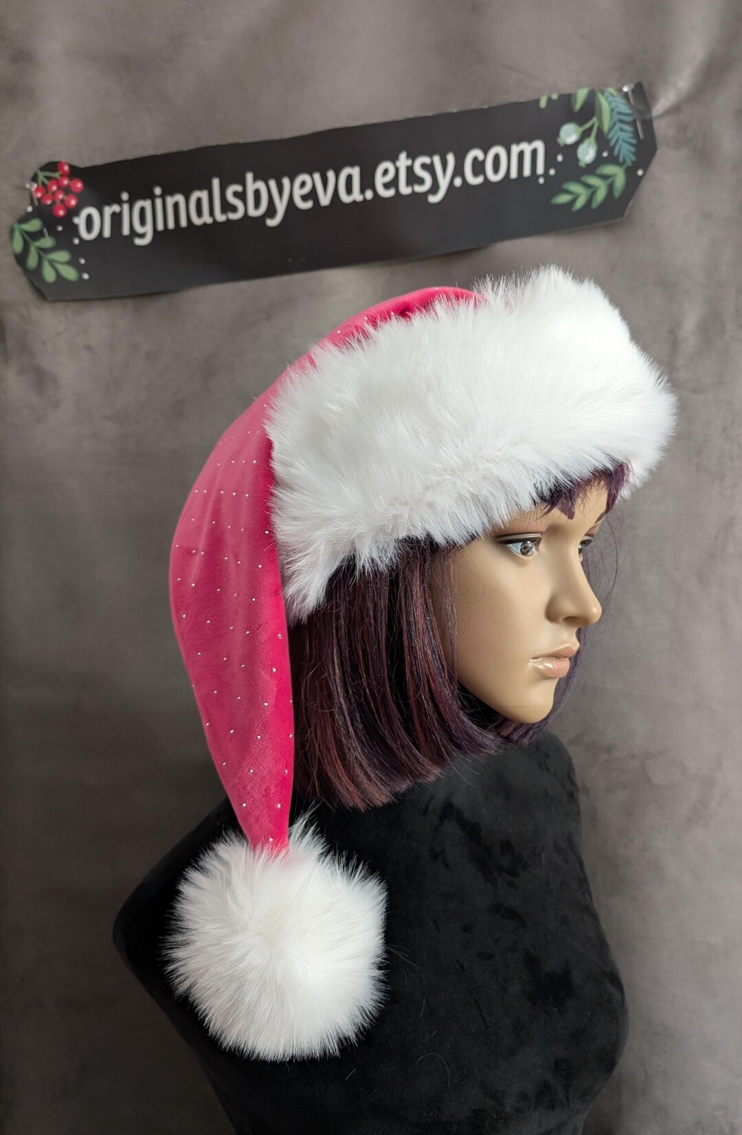 Juicy Pink Sparkly Velvet Santa Hat With Plush White Trim - Etsy