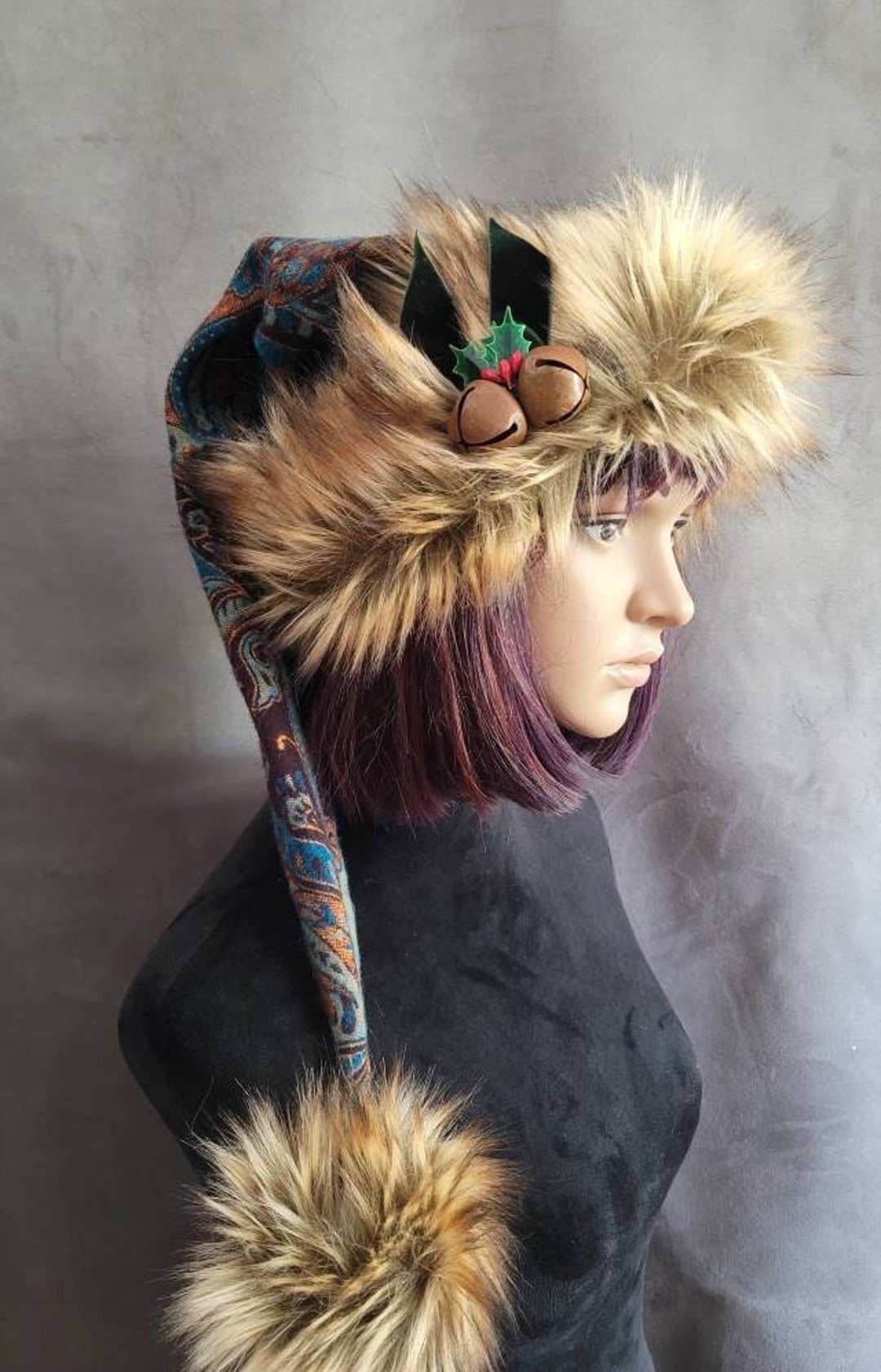 Teal and Brown Yak Wool Santa Hat - Etsy