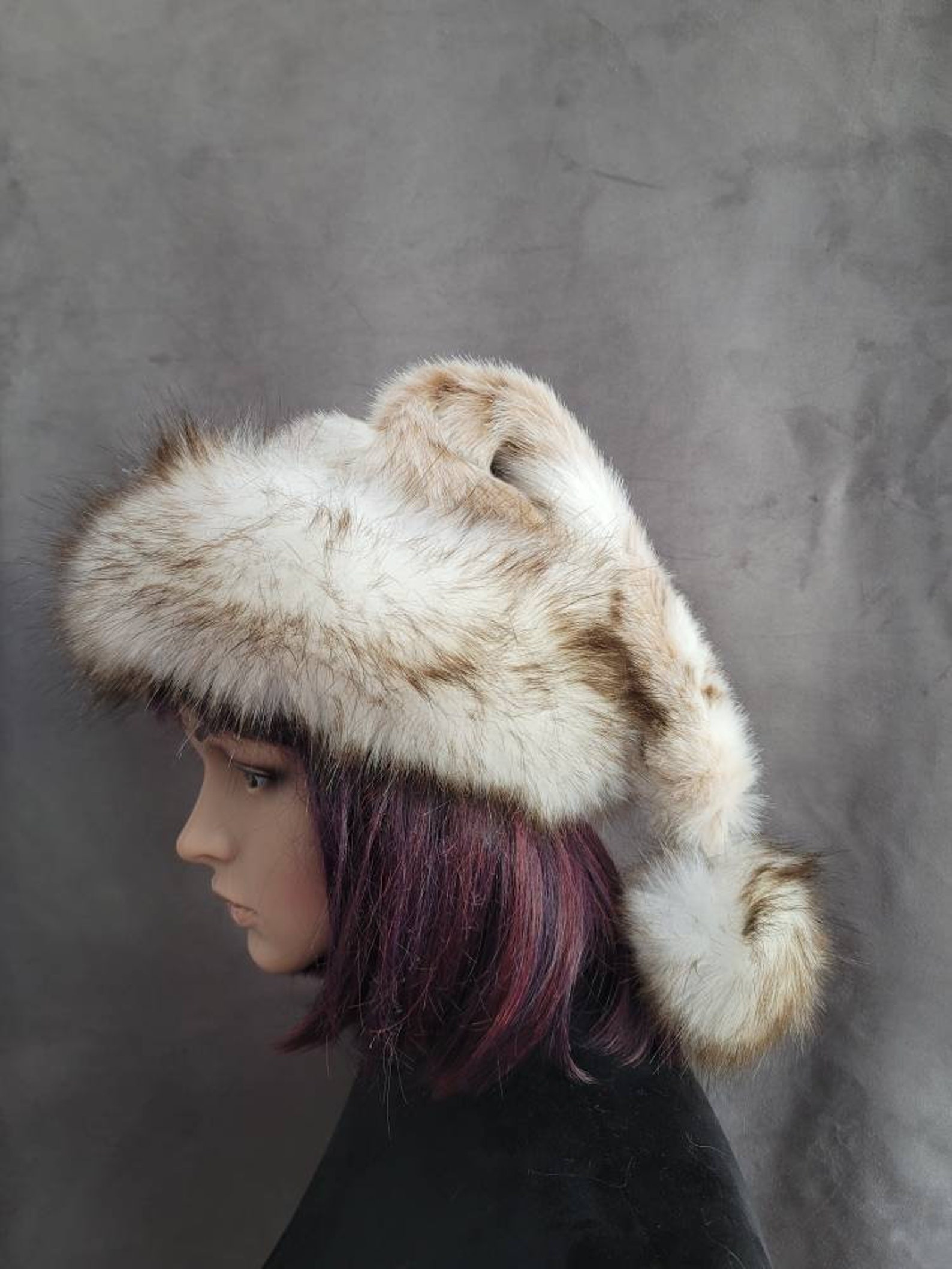 Snow Leopard Faux Fur Santa Hat With Brown and White Trim - Etsy