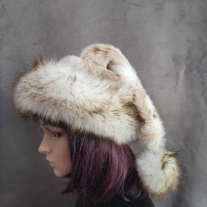 Snow Leopard Faux Fur Santa Hat With Brown and White Trim - Etsy