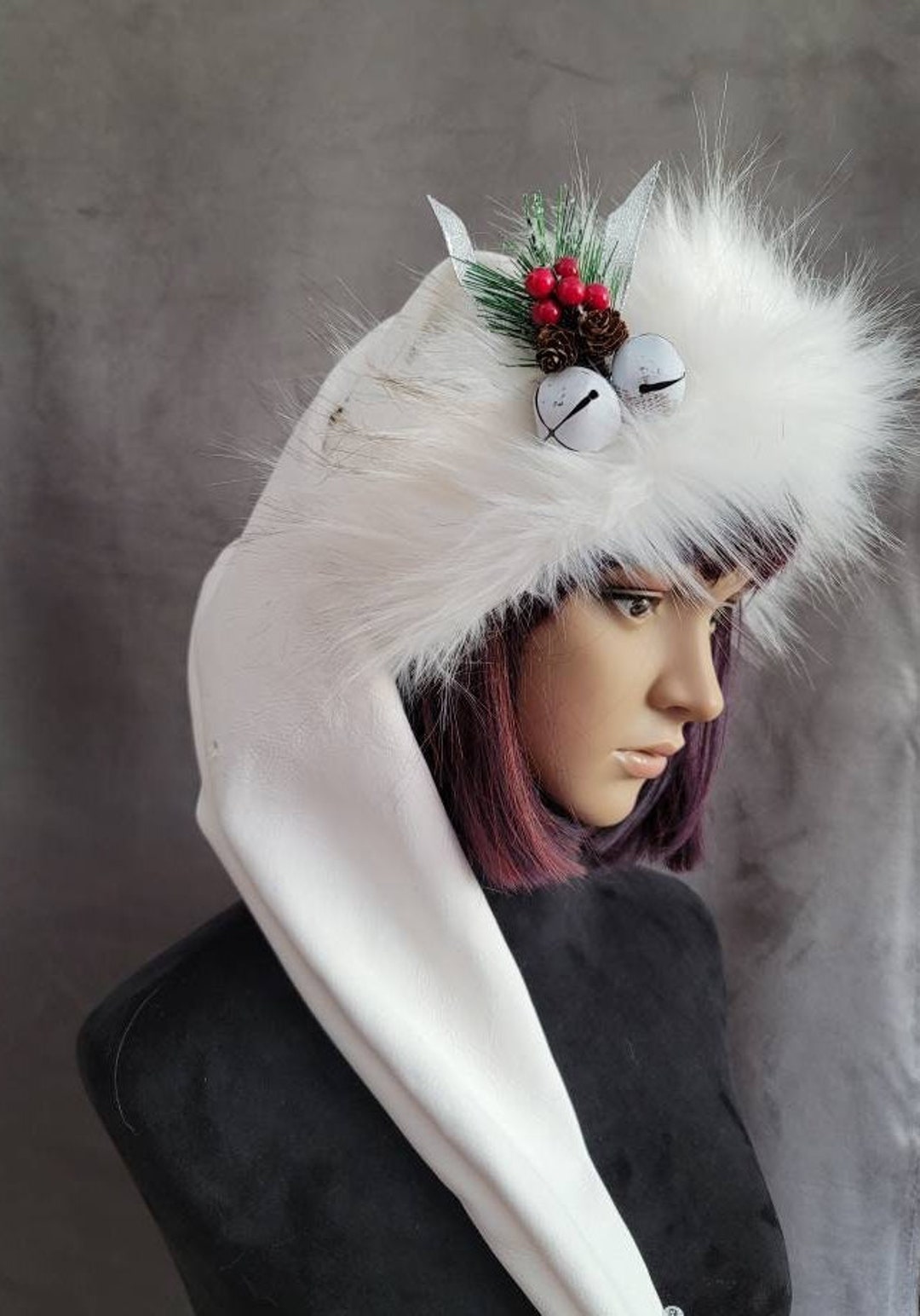 LAST HAT, Long Ivory Leather Hat With Bells and Pine - Etsy